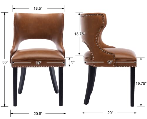 CIMOTA Mid Century Modern Dining Chairs Set of 2, Faux Leather Dining Room Chairs Upholstered Armless Side Chairs with Open Back/Nailhead Trim for Kitchen/Dining Room/Living Room, PU Brown/2PCS