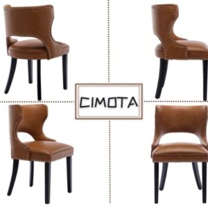 CIMOTA Mid Century Modern Dining Chairs Set of 2, Faux Leather Dining Room Chairs Upholstered Armless Side Chairs with Open Back/Nailhead Trim for Kitchen/Dining Room/Living Room, PU Brown/2PCS