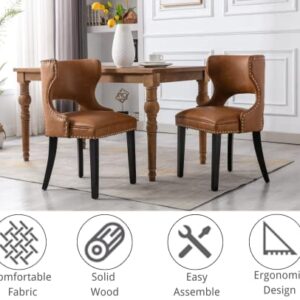 CIMOTA Mid Century Modern Dining Chairs Set of 2, Faux Leather Dining Room Chairs Upholstered Armless Side Chairs with Open Back/Nailhead Trim for Kitchen/Dining Room/Living Room, PU Brown/2PCS