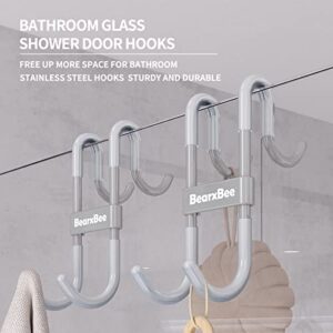 BearxBee Bathroom Glass Shower Door Hooks Aluminum Hanger Hooks with Silicone Case Prevent Scaratches,Steel Color Hooks(2-Packs) for Hanging Towels,Bathrobes