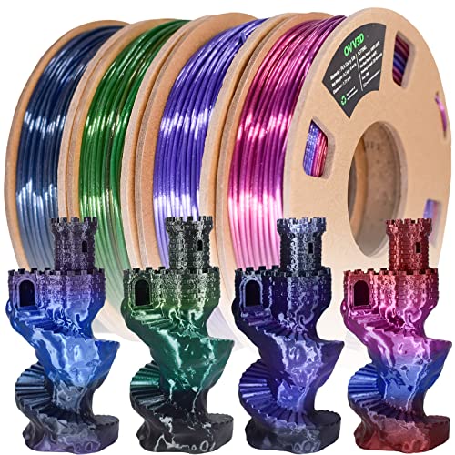 (2 Items) PLA Filament 1.75mm Bundle, 3D Printer Filament Silk Multicolors PLA Filament with Tri-Colors Rainbow PLA Filament Bundle, 3D Printing Filament 4 * 200g+4 * 200g