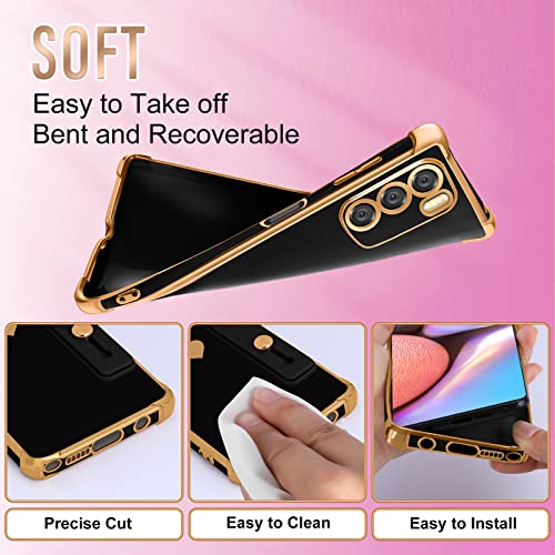 Likiyami (3in1 for Motorola Moto G Stylus 5G 2022 Case (NOT FIT 4G) Heart Women Girls Girly Cute Luxury Pretty with Stand Phone Cases Black Gold Love Hearts Aesthetic Cover+Screen+Chain for 6.8 inch