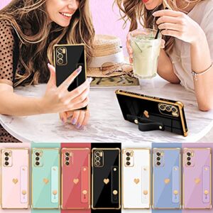 Likiyami (3in1 for Motorola Moto G Stylus 5G 2022 Case (NOT FIT 4G) Heart Women Girls Girly Cute Luxury Pretty with Stand Phone Cases Black Gold Love Hearts Aesthetic Cover+Screen+Chain for 6.8 inch