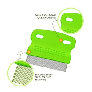 2 Pcs Flea Comb,Dog Comb Cat Comb Dog Hair Comb Pet Combs Pet Grooming Comb Flea Lice Comb Cat Grooming Supplies for Dog/Cat/Small Pets (Blue and Green)