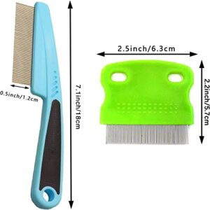 2 Pcs Flea Comb,Dog Comb Cat Comb Dog Hair Comb Pet Combs Pet Grooming Comb Flea Lice Comb Cat Grooming Supplies for Dog/Cat/Small Pets (Blue and Green)