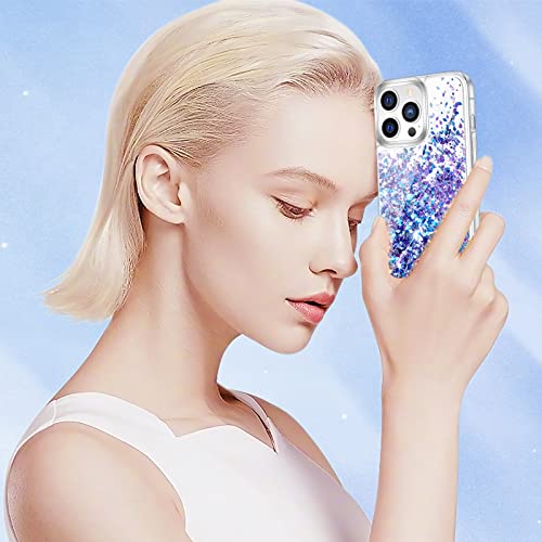 Caka Designed for iPhone 14 Pro Case, iPhone 14 Pro Case 2022 Glitter Bling Sparkle for Women Girls Liquid Floating Quicksand Cover with Screen Protector Phone Case - Blue Purple