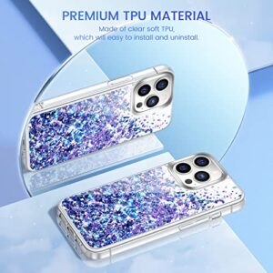 Caka Designed for iPhone 14 Pro Case, iPhone 14 Pro Case 2022 Glitter Bling Sparkle for Women Girls Liquid Floating Quicksand Cover with Screen Protector Phone Case - Blue Purple