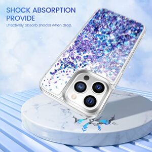 Caka Designed for iPhone 14 Pro Case, iPhone 14 Pro Case 2022 Glitter Bling Sparkle for Women Girls Liquid Floating Quicksand Cover with Screen Protector Phone Case - Blue Purple