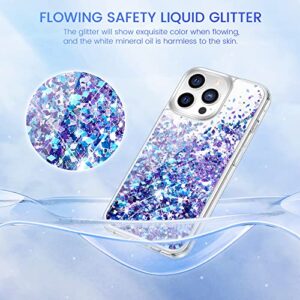 Caka Designed for iPhone 14 Pro Case, iPhone 14 Pro Case 2022 Glitter Bling Sparkle for Women Girls Liquid Floating Quicksand Cover with Screen Protector Phone Case - Blue Purple