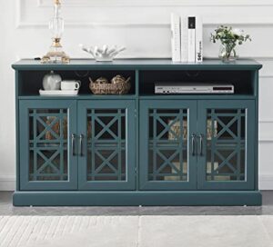 wtravel buffet sideboard kitchen buffet storage cabinet, 4 doors storage cabinet with adjustable shelves, wood console table for kitchen, dining, living room, dark teal