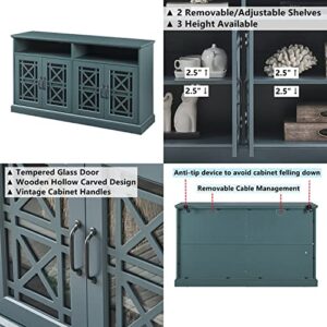 WTRAVEL Buffet Sideboard Kitchen Buffet Storage Cabinet, 4 Doors Storage Cabinet with Adjustable Shelves, Wood Console Table for Kitchen, Dining, Living Room, Dark Teal