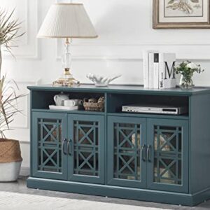 WTRAVEL Buffet Sideboard Kitchen Buffet Storage Cabinet, 4 Doors Storage Cabinet with Adjustable Shelves, Wood Console Table for Kitchen, Dining, Living Room, Dark Teal