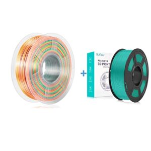 sunlu rainbow silk pla+ 3d printer filament and pla meta green, 3d printing pla+ filament 1.75mm, 1kg(2.2lbs) spool, rainbow