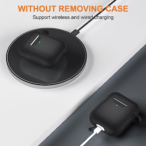 SUPFINE (2 in 1) for Airpod Case Cover, Soft Silicone Protective and Airpod Cleaner Kit Compatible with Airpods 2nd Generation Charging Case (Black)