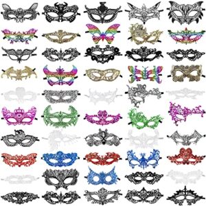 50 pieces lace mask masquerade venetian eyemask women flexible masks for masquerade carnival ball birthday halloween costume (multi color)