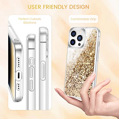 Caka for iPhone 14 Pro Max Case, iPhone 14 Pro Max Phone Case Glitter Bling Sparkle Liquid for Women Girls Flowing Quicksand Clear Case Cover for iPhone 14 Pro Max 2022 - Gold