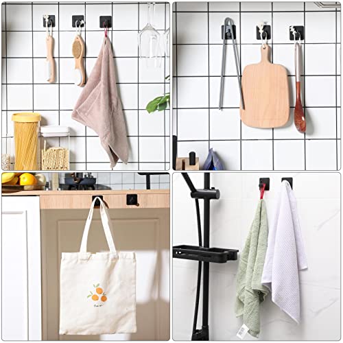 Shimeyao 16 Pcs Black Adhesive Hooks Heavy Duty Wall Hooks Bathroom Towel Hook Matte Black Stainless Steel Waterproof for Hanging Coat Hat Towel Robe Key Clothes Office Kitchen Bathroom