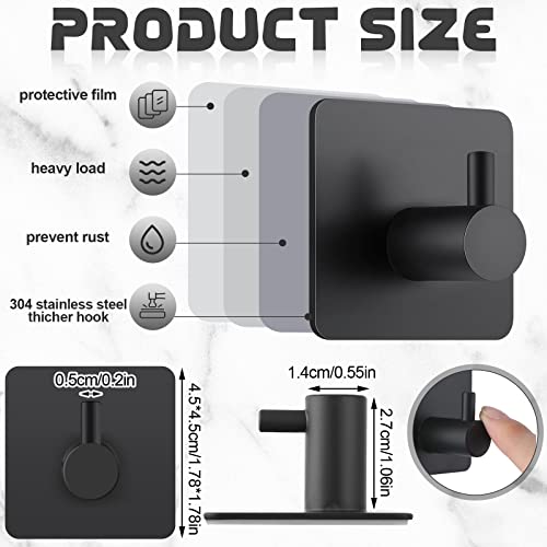 Shimeyao 16 Pcs Black Adhesive Hooks Heavy Duty Wall Hooks Bathroom Towel Hook Matte Black Stainless Steel Waterproof for Hanging Coat Hat Towel Robe Key Clothes Office Kitchen Bathroom