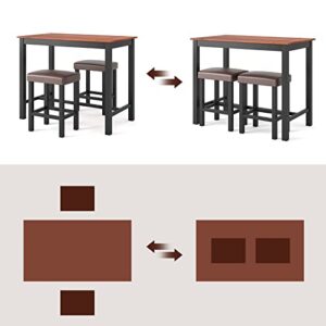 COSTWAY 3 Pieces Dining Table and Chair Set, Counter Height Wood Breakfast Table Set with 2 Upholstered Stools, Industrial Wood Kitchen Table Set for Bar Bistro,Living Room, Restaurant