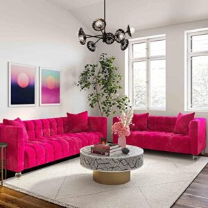 TOV Furniture Bea Hot Pink Velvet Upholstered Loveseat