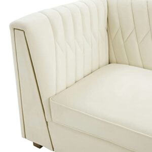 TOV Furniture Wafa 30.4" H Transitional Velvet Upholstered/Wood Sofa in Cream