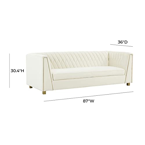 TOV Furniture Wafa 30.4" H Transitional Velvet Upholstered/Wood Sofa in Cream