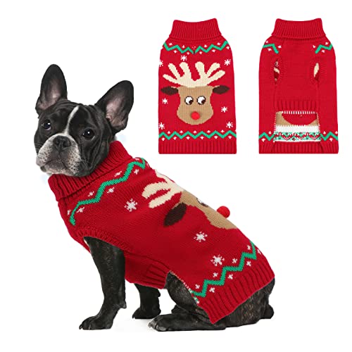 YUEPET Christmas Dog Sweaters Pullover, Reindeer Snowflake Christmas Dog Outfits with Leash Hole, Classic Turtleneck Dog Clothes for Puppies Medium Dogs(S)