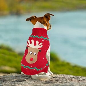 YUEPET Christmas Dog Sweaters Pullover, Reindeer Snowflake Christmas Dog Outfits with Leash Hole, Classic Turtleneck Dog Clothes for Puppies Medium Dogs(S)