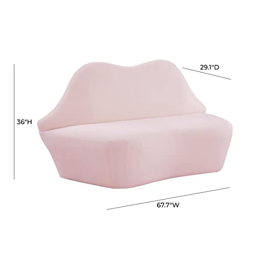 TOV Furniture Upholstered Transitional Velvet Lips Settee in Blush Pink