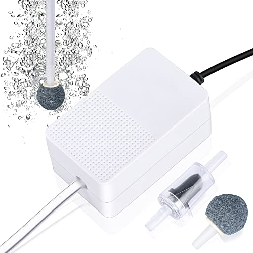 MingDak Mini Quiet Aquarium Air Pump for 1-15 Gallon Fish Tank,Oxygen Fish Aerator Pump Kit 1.5W with Airline Tubing & Check Valve & Air Stone Bubbler Accessories White