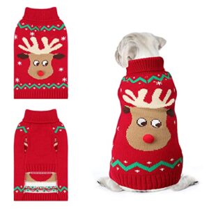 humlanj christmas dog turtleneck sweater winter reindeer snowflake sweater with leash hole puppy knitwear pullover holiday sweaters for small medium large dogs