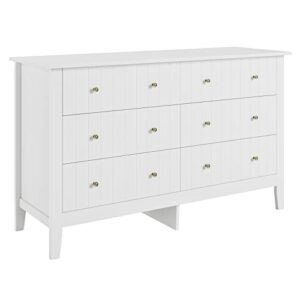 FOTOSOK White Dresser, Chest of Drawers, Modern 6 Drawer Double Dresser with Deep Drawers, Wide Storage Organizer Cabinet for Living Room, Hallway