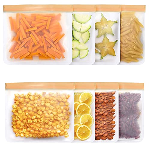 Reusable Food Storage Bags, ZIKO PEVA Reusable Freezer Bags Food Grade Material snack bags sandwich bags Easy Seal Leakproof Reusable Ziplock bags for Marinate Food Fruits Meal Prep Travel Item