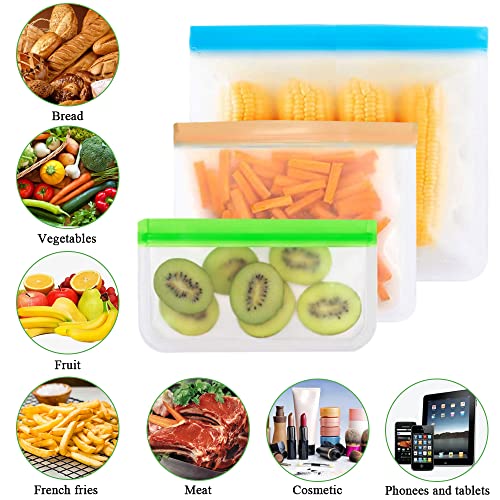 Reusable Food Storage Bags, ZIKO PEVA Reusable Freezer Bags Food Grade Material snack bags sandwich bags Easy Seal Leakproof Reusable Ziplock bags for Marinate Food Fruits Meal Prep Travel Item