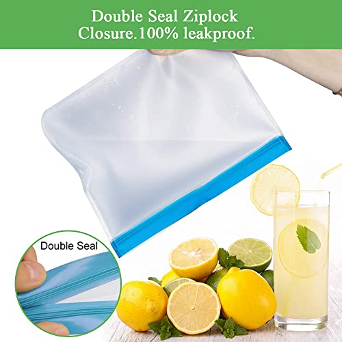 Reusable Food Storage Bags, ZIKO PEVA Reusable Freezer Bags Food Grade Material snack bags sandwich bags Easy Seal Leakproof Reusable Ziplock bags for Marinate Food Fruits Meal Prep Travel Item