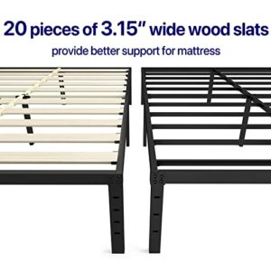 Founasia 18 Inch Queen Bed Frame/ 3500lbs Heavy Duty Metal Bed Frame/Solid & Wide Wood Slats/No Box Spring Needed/Platform Bed Frame with 16 Inches Vertical Storage/Sturdy and Durable Noise-Free