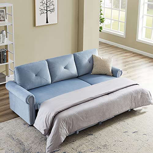 RAOKUKH 83" Convertible Sleeper Sofa Bed, 3-Seater L-Shape Sectional Couch with Storage Chaise for Living Room Apartment,Blue