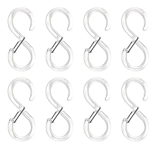 8 Pcs S Hooks Safety Buckle Hook Hanging Hooks for Hanging Pots and Pans Plants Clothes(Transparent)