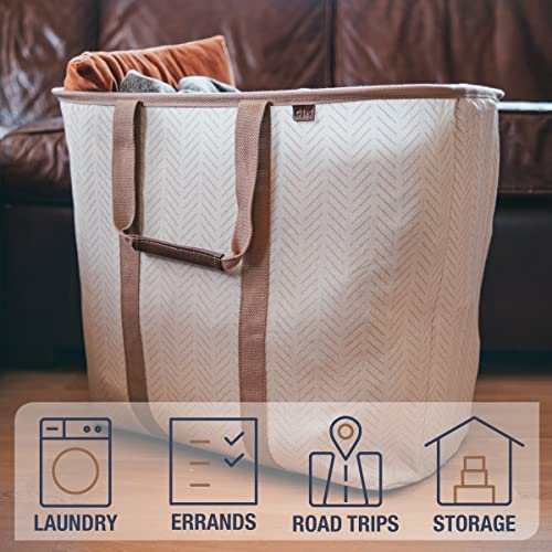 CleverMade Collapsible Laundry Basket, Premium Large Foldable Clothes Hamper, Laundry Tote Carry All Bin XL Pop-Up Caddy with Handles, 2 Pack, Mocha