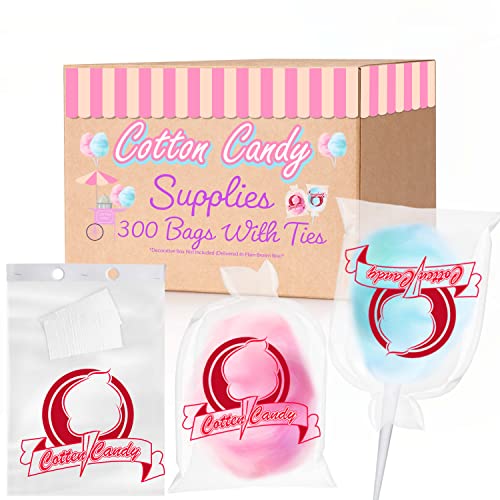 Cotton Candy Bags, Cotton Candy Supplies, Cotton Candy Bags With Ties, 11 1/2" x 18 1/2" Printed, Clear .80 mil plastic, Paperboard Header, Easy Tear Off (300 Bags)