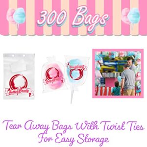 Cotton Candy Bags, Cotton Candy Supplies, Cotton Candy Bags With Ties, 11 1/2" x 18 1/2" Printed, Clear .80 mil plastic, Paperboard Header, Easy Tear Off (300 Bags)