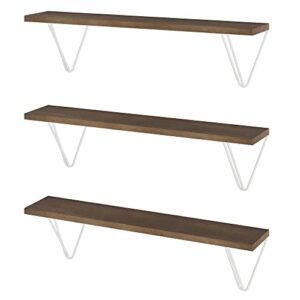 wallniture colmar floating shelves, bookshelf living room decor, kitchen organization bathroom organizer & wall shelves for bedroom decor walnut finish 24"x4.5" set of 3