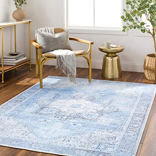 Artistic Weavers Suri Vintage Washable Area Rug, 2'7" x 18', Light Blue