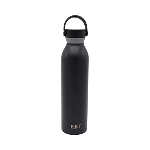 BUILT 24 Ounces Cascade Double Wall Vacuum Insulated Stainless Steel Bottle with Twist Lid with Handle, Black