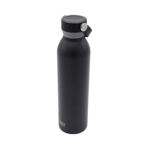 BUILT 24 Ounces Cascade Double Wall Vacuum Insulated Stainless Steel Bottle with Twist Lid with Handle, Black