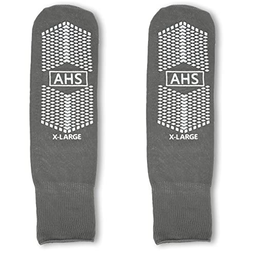 AHS American Hospital Supply Hospital Slipper Socks Grip Socks with Elastic Cuff Grip Socks for Women and Men Slipper Socks Gray | X-Large (Pack of 6)