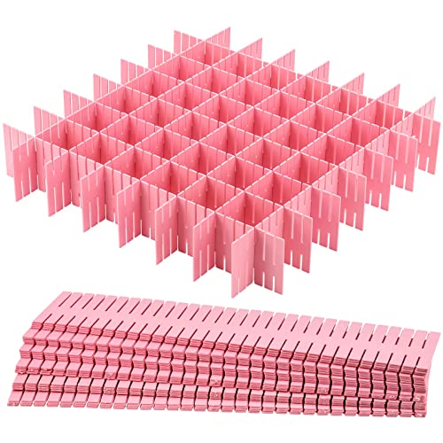 acDesign 40Pcs Grid Drawer Dividers, Adjustable Drawer Organizer for Socks, Underwear, Lingerie, Makeup, Bedroom Office Kitchen Storage (Pink)