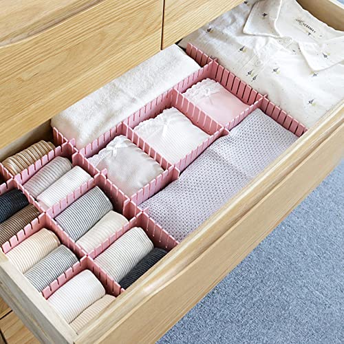 acDesign 40Pcs Grid Drawer Dividers, Adjustable Drawer Organizer for Socks, Underwear, Lingerie, Makeup, Bedroom Office Kitchen Storage (Pink)