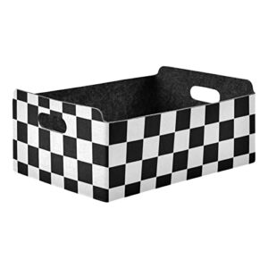 cataku foldable storage basket checkered racing flag collapsible felt storage bins with handle drawer organizer bin cube shelf box for organizing closet clothes office books bedroom