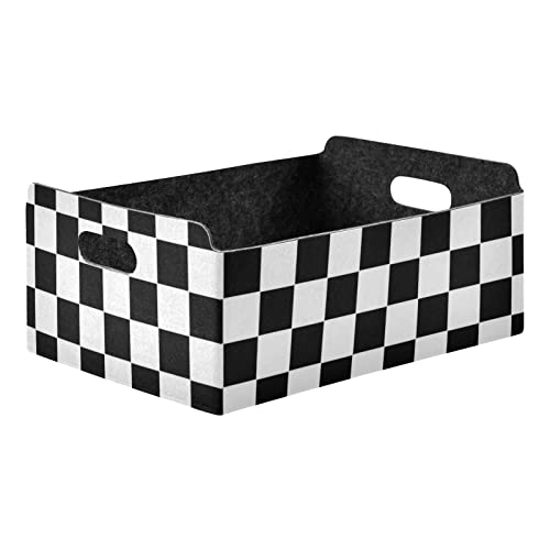 CaTaKu Foldable Storage Basket Checkered Racing Flag Collapsible Felt Storage Bins with Handle Drawer Organizer Bin Cube Shelf Box for Organizing Closet Clothes Office Books Bedroom